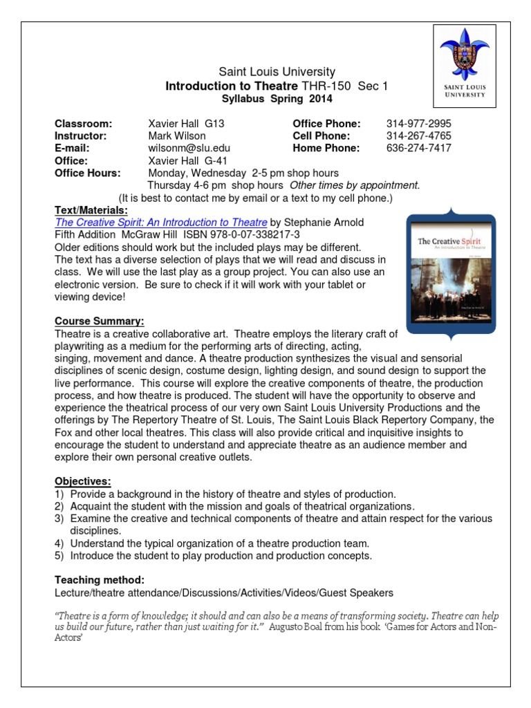 Intro to Theatre Syllabus Spring 2014 | Academic Dishonesty | Theatre