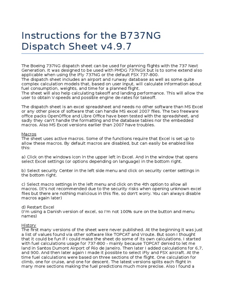 Instructions For The B737NG Dispatch Sheet v4 - 9 - 7 | PDF | Microsoft ...