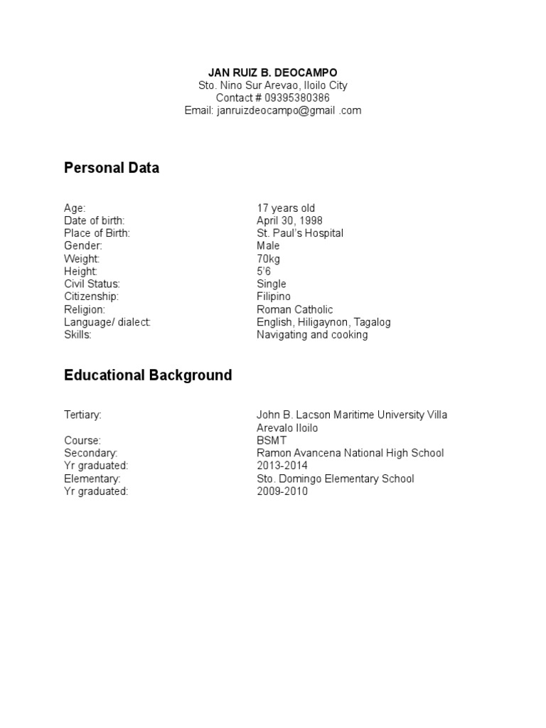 Jan Ruiz B. Deocampo's Resume | PDF | Social Science | Wellness