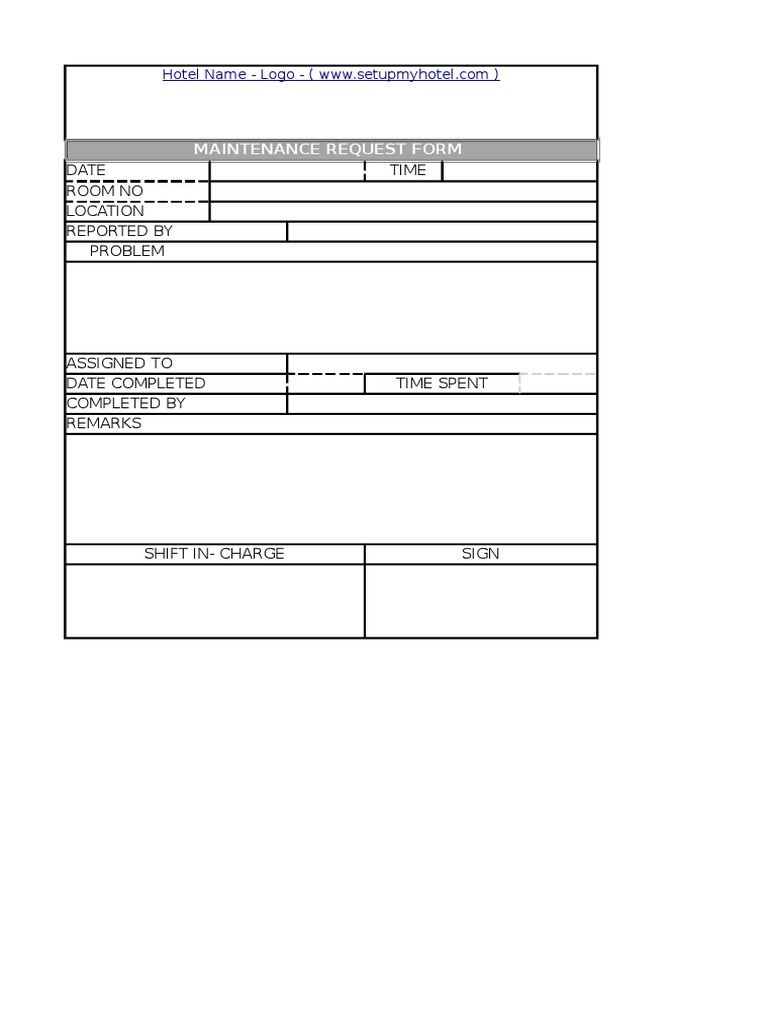 Hotel Maintenance Request Form Template | PDF