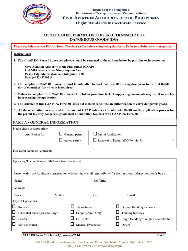 CAAP - DG - FORM 01.pdf | Dangerous Goods | Cargo