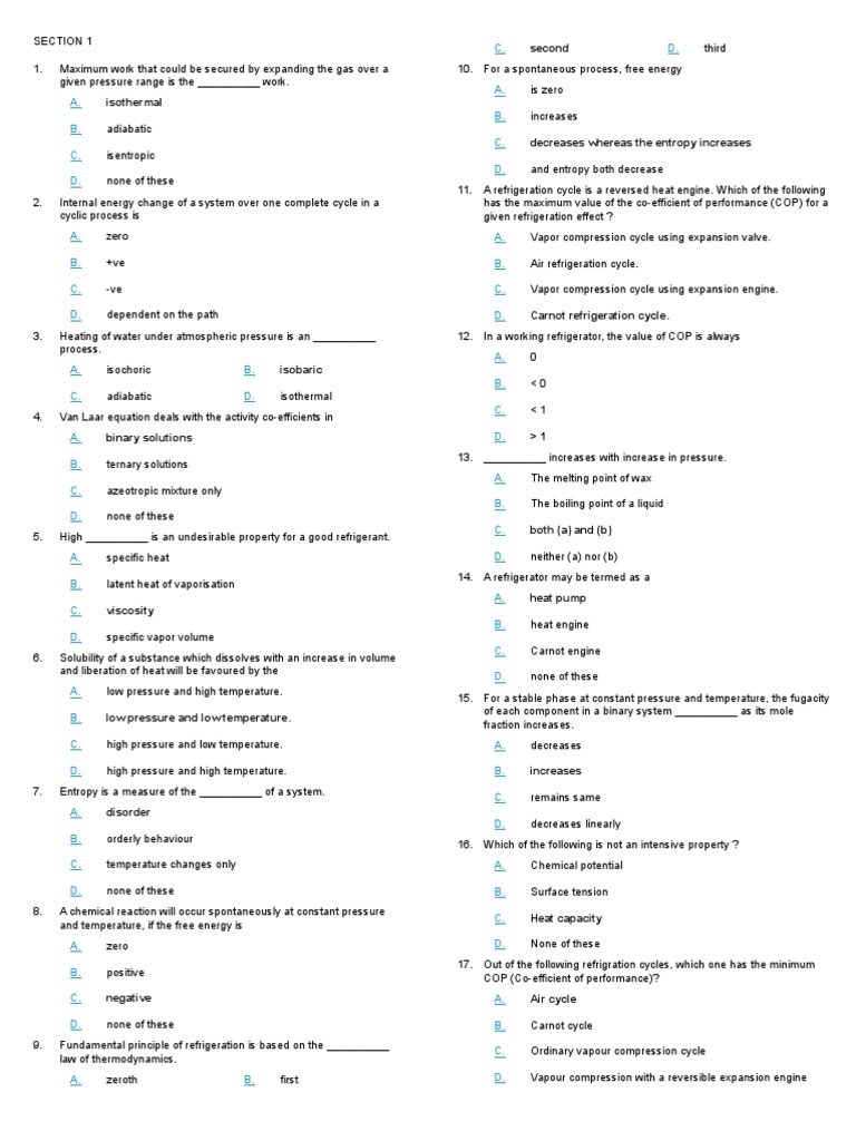 Thermodynamics Multiple Choice Questions | PDF | Temperature | Heat