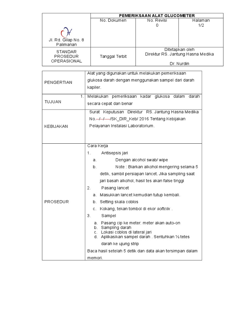 SOP Pemeriksaan Glucometer | PDF