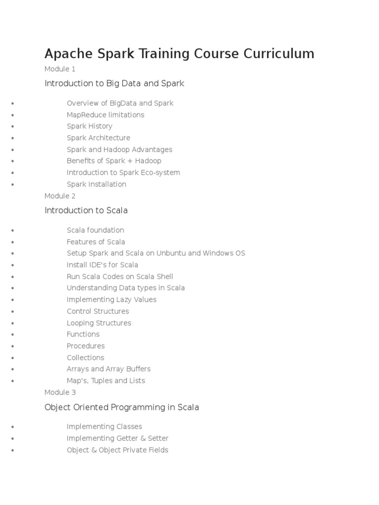 Apache Spark Training Curriculum | PDF | Computers | Technology ...