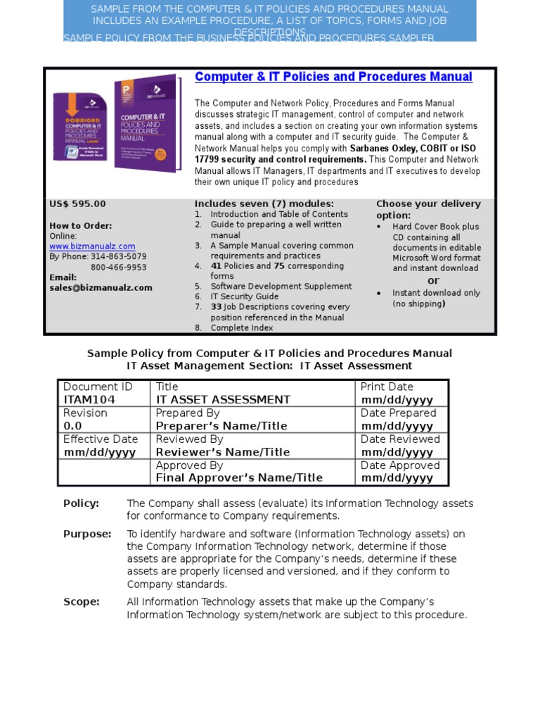Bizmanualz Computer IT Policies and Procedures Sample | Download Free PDF | Technical Support ...