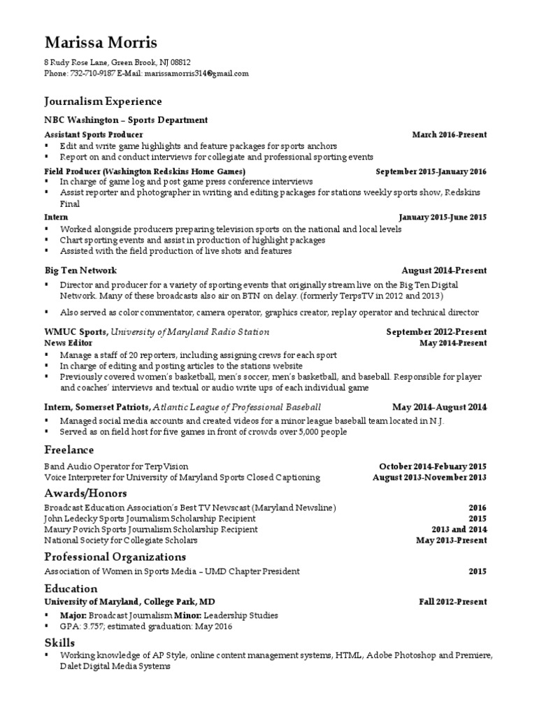 Marissa Morris Resume | PDF | Broadcast Journalism | Journalism