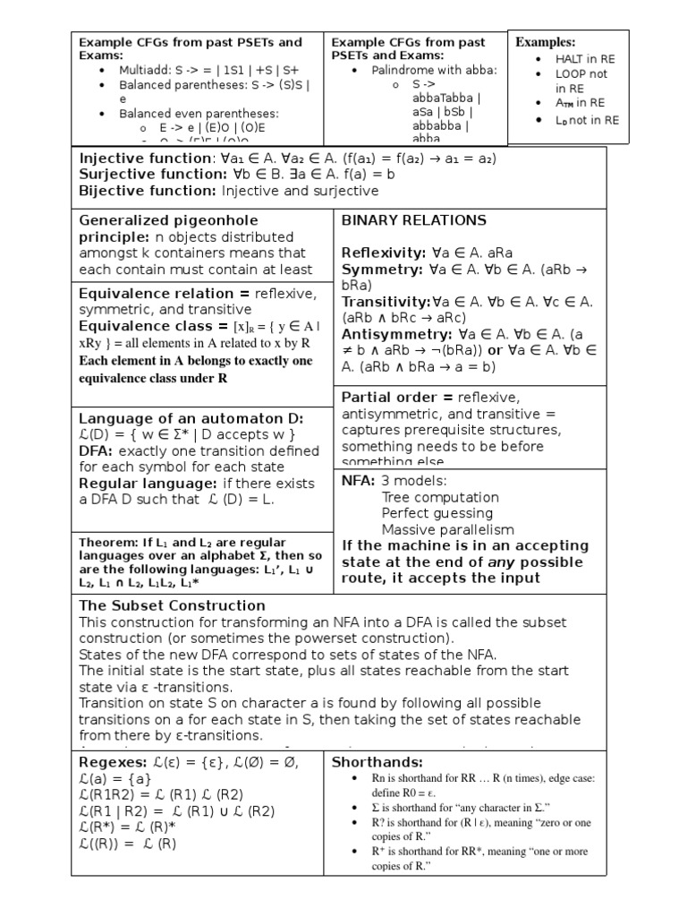 CS103 Cheat Sheet | PDF | Areas Of Computer Science | Mathematical Analysis