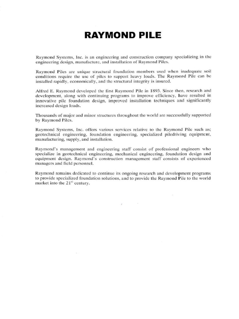 Raymond Pile Brochure | PDF | Deep Foundation | Strength Of Materials