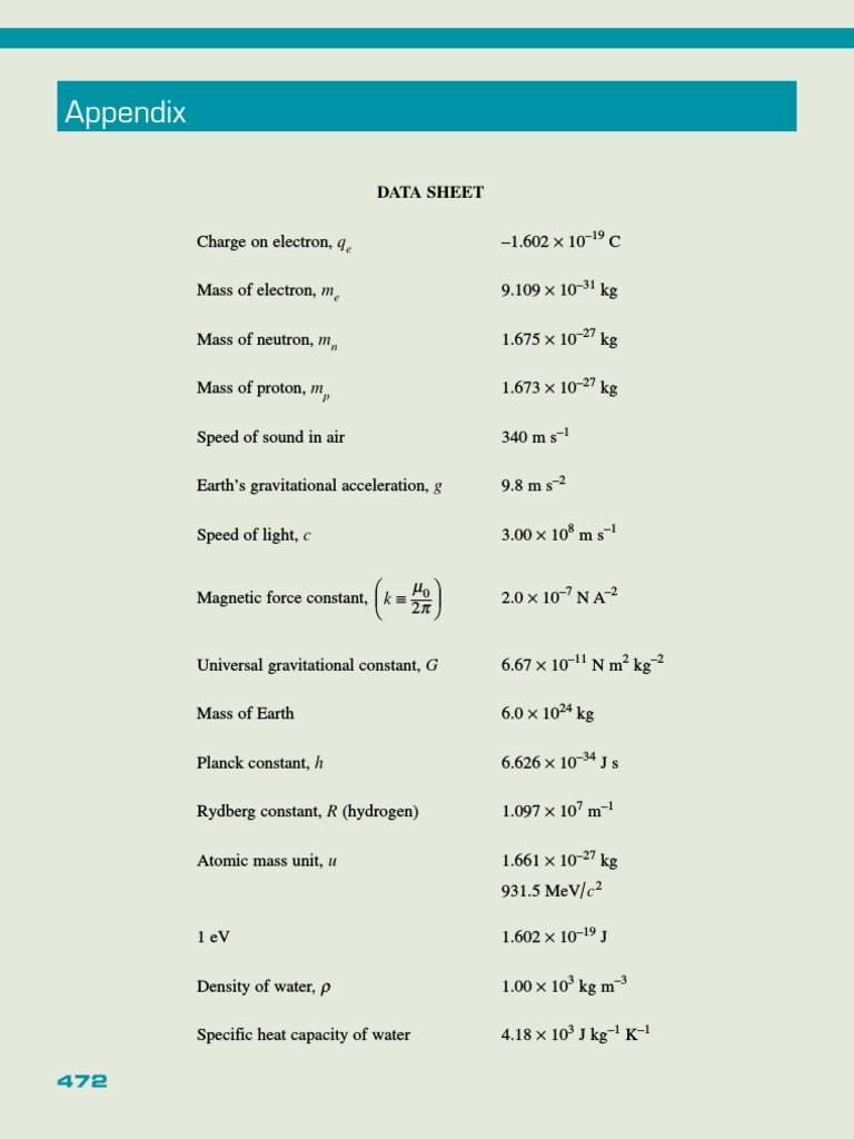 Data Sheet and Formulae Overview | PDF | Physics | Nature