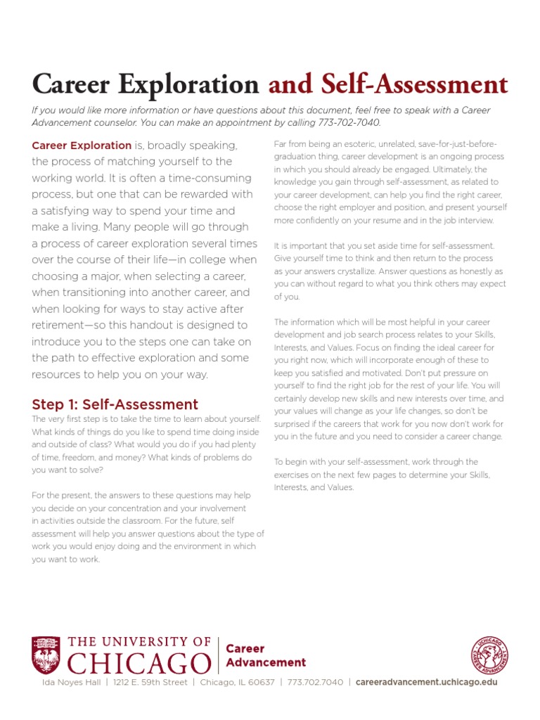 Career Exploration and Self Assessment | PDF | Brainstorming | Employment