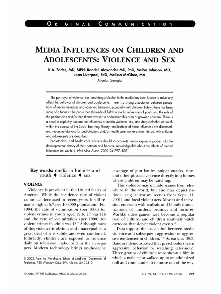 Media Influences On Children and Adolescents: Violence and Sex | PDF ...