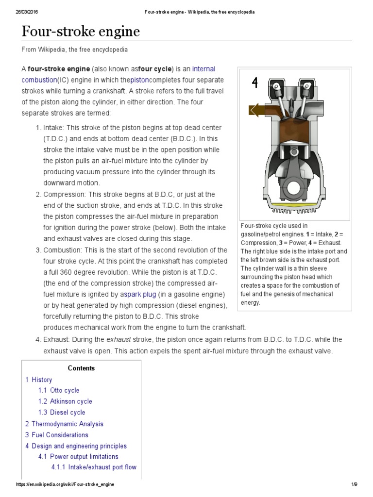 Four-Stroke Engine - Wikipedia, The Free Encyclopedia | PDF | Internal ...