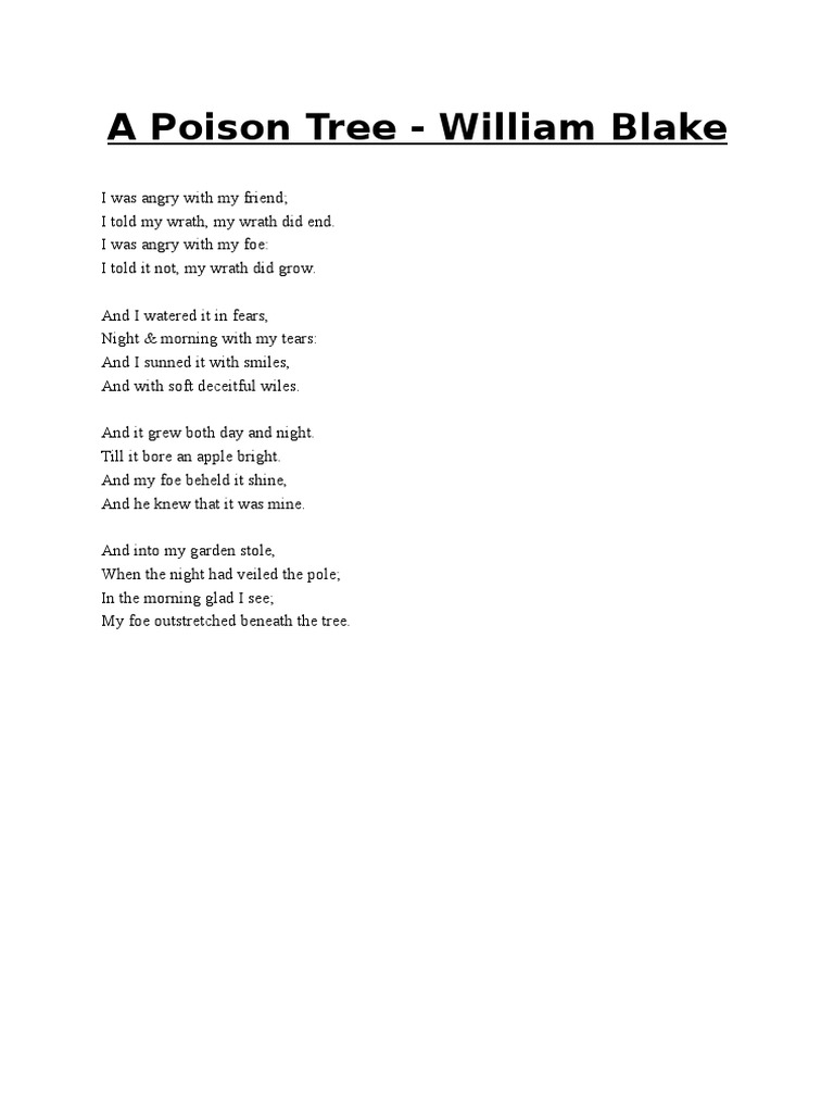 A Poison Tree - Form 5 | PDF | Anger