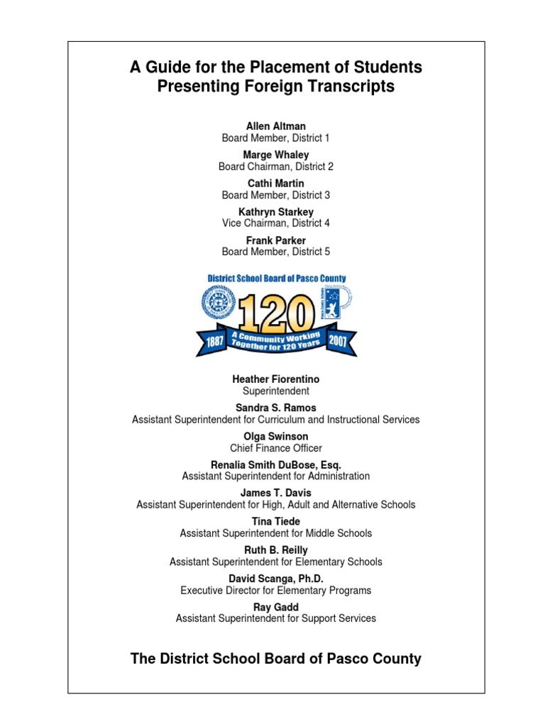 A Guide For The Placement of Students Presenting Foreign Transcripts ...