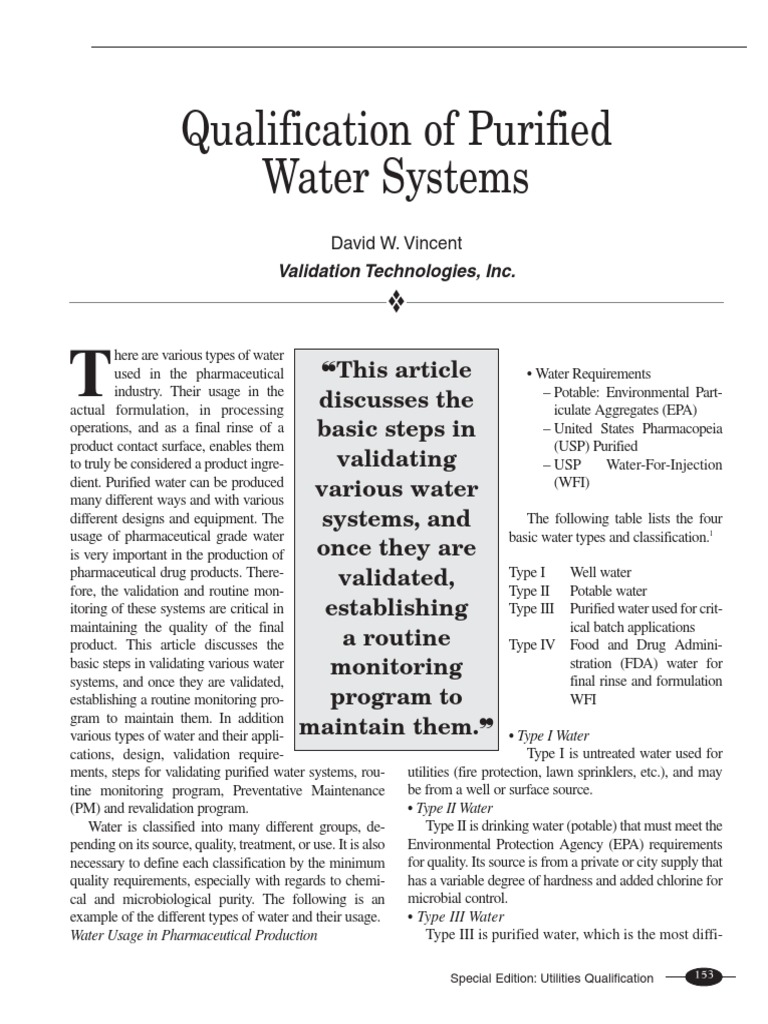 Qualification of Purified Water Systems | PDF | Verification And ...