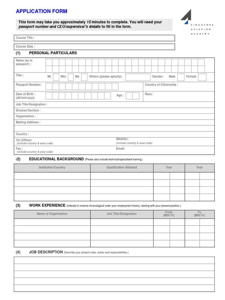 Application Form: Passport Number and CEO/supervisor's Details To Fill ...
