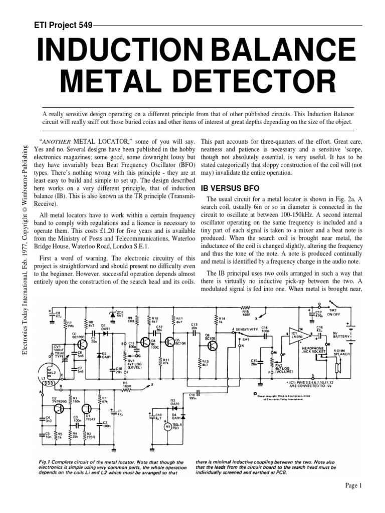 Induction Balance Metal Detector PDF | PDF | Amplifier | Inductor