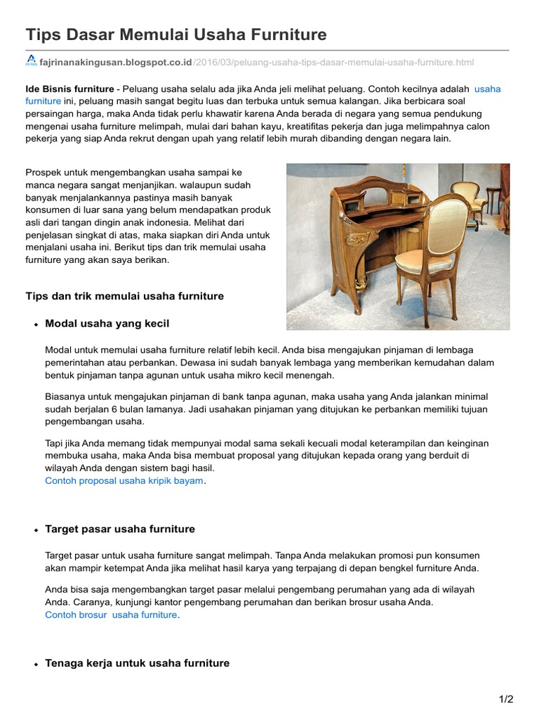 Tips Dasar Memulai Usaha Furniture | PDF