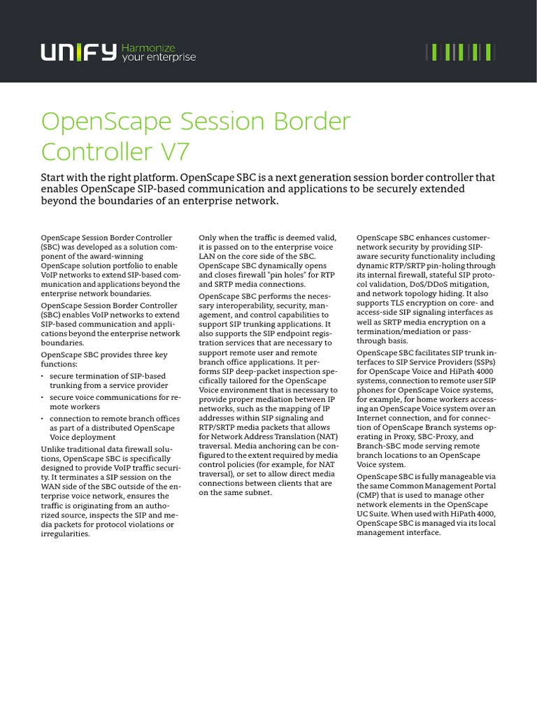OpenScape Session Border Controller | PDF | Session Initiation Protocol | Voice Over Ip