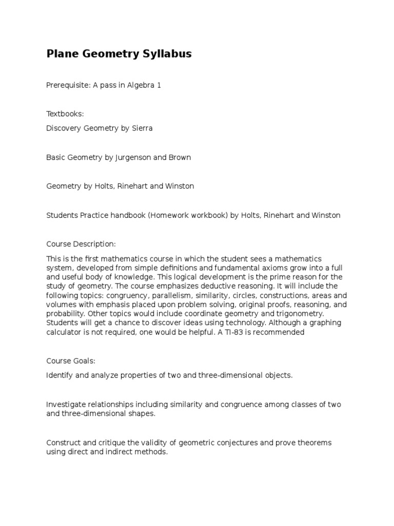 High School Plane Geometry Syllabus | PDF | Science & Mathematics ...