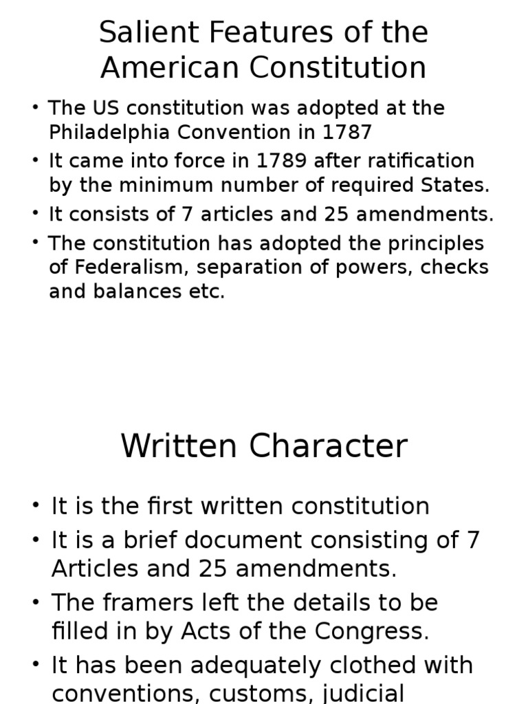 Salient Features of the American Constitution | United States ...