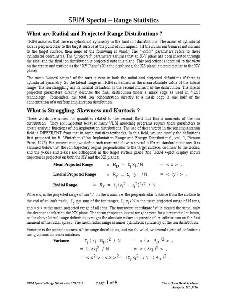 SRIM Range Statistics Overview | PDF | Cartesian Coordinate System ...