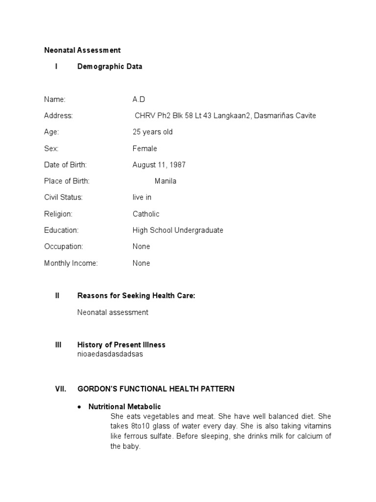 Neonatal Assessment I Demographic Data | PDF | Milk | Nutrition