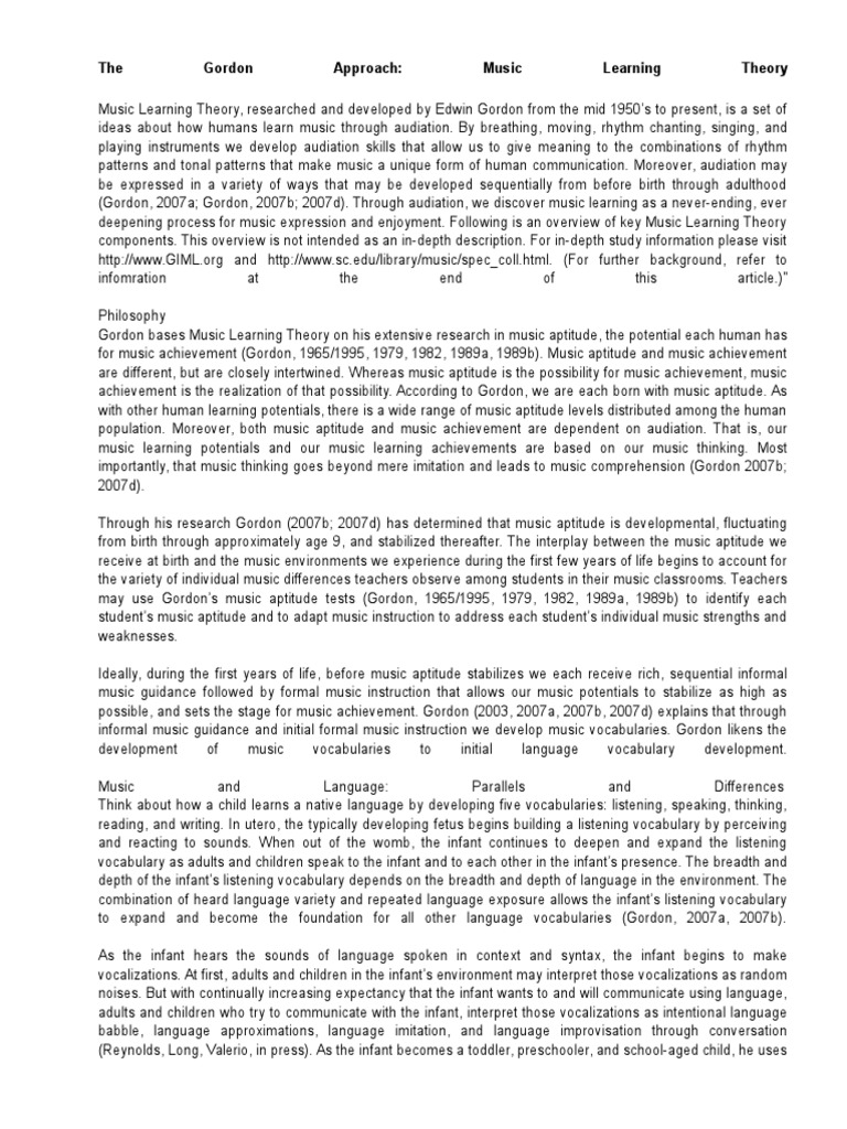 The Gordon Approach | PDF | Music Education | Musicology