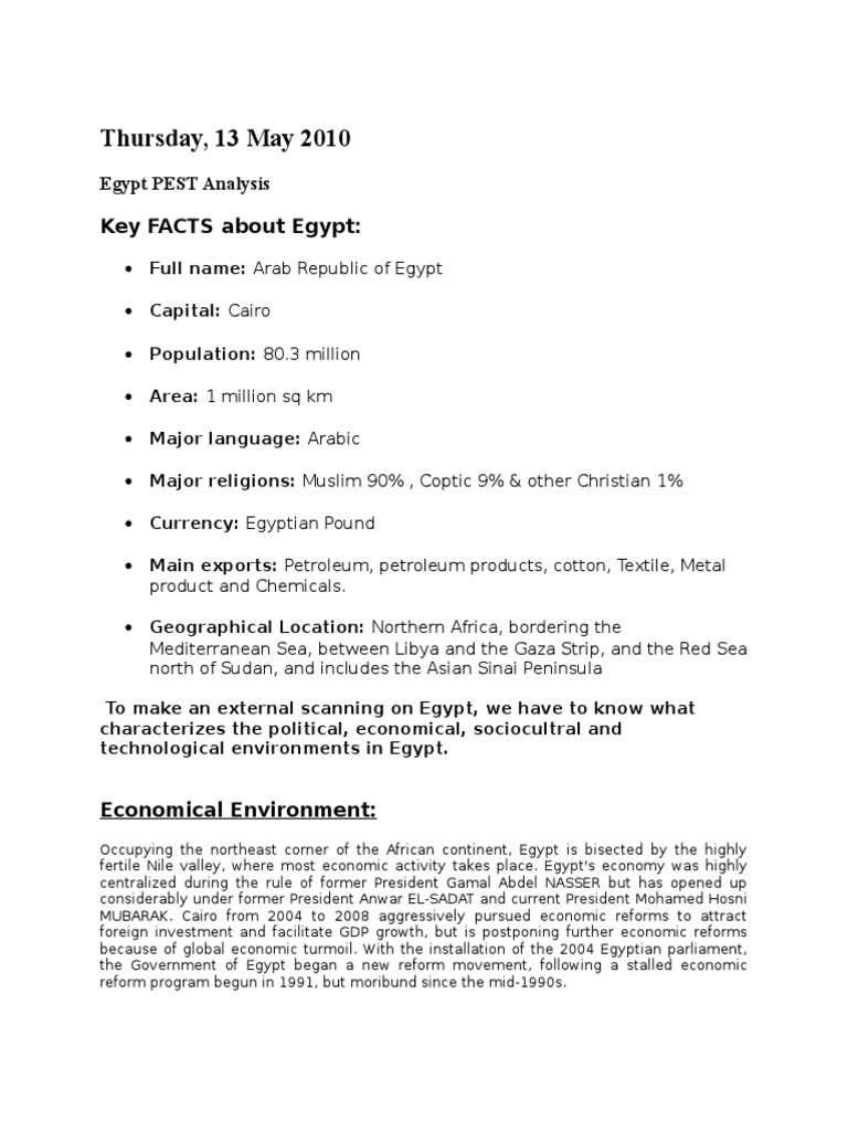 Egypt PEST Analysis | PDF | Egypt | Foreign Exchange Reserves