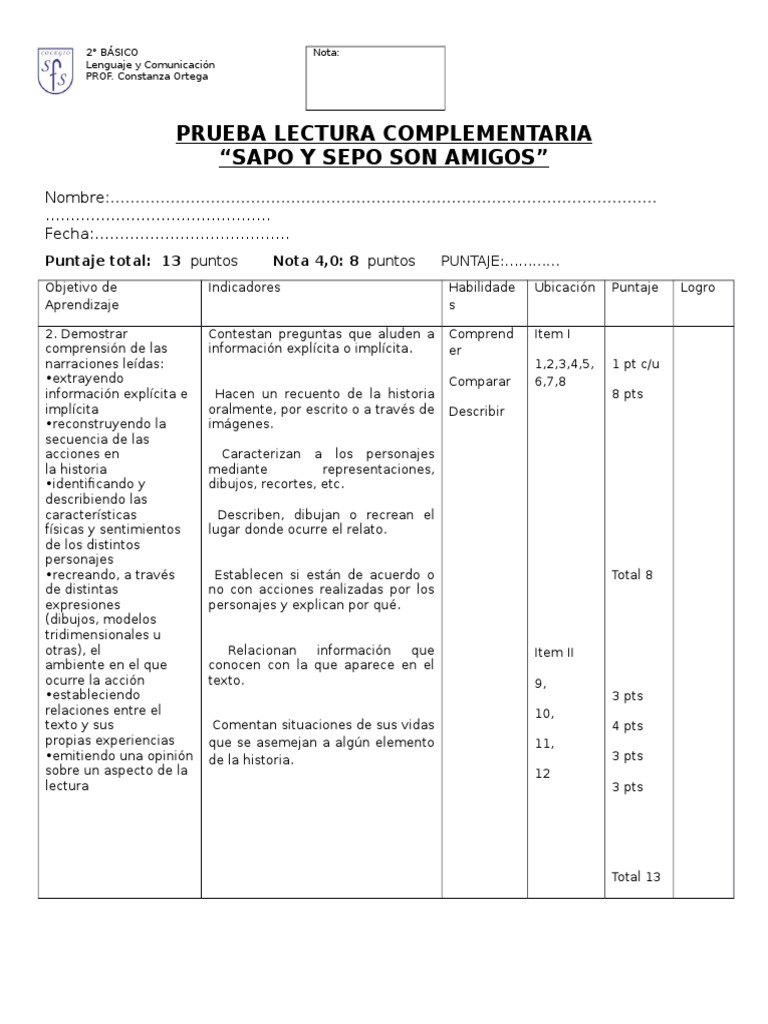 2° Básico SAPO Y SEPO SON AMIGOS | PDF | Lectura (proceso)