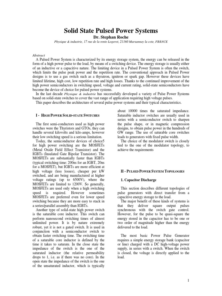 Solid State Pulsed Power | PDF | Capacitor | Transformer