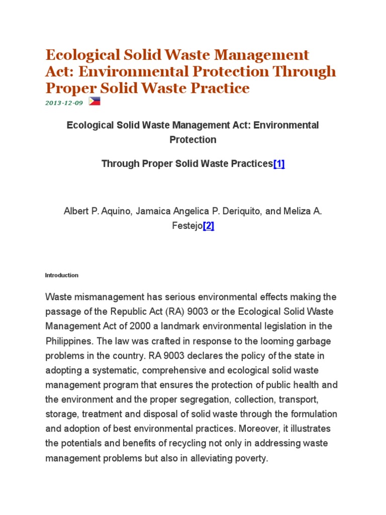 Ecological Solid Waste Management Act Overview | PDF