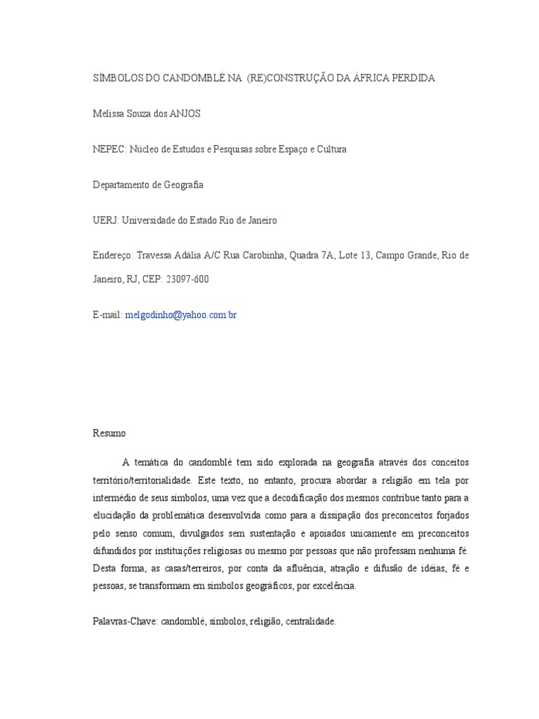 Simbolos Do Candomblé | PDF | Humano | Rituais