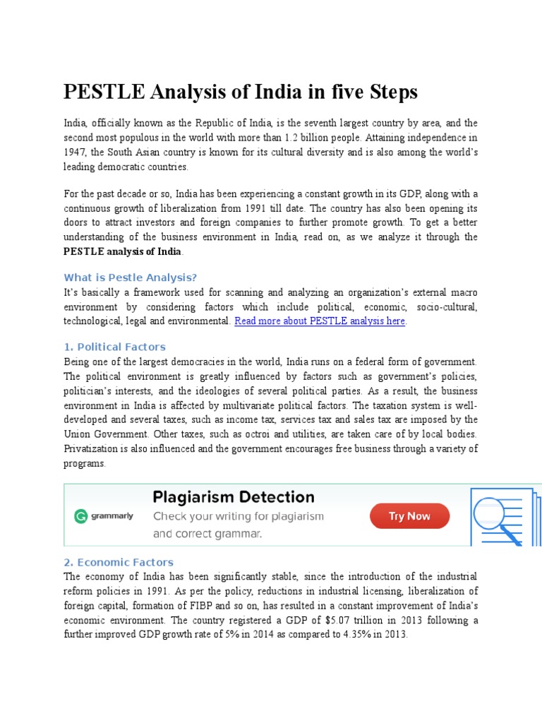 PESTLE Analysis of India 2023 | PDF | Taxes | Economic Growth