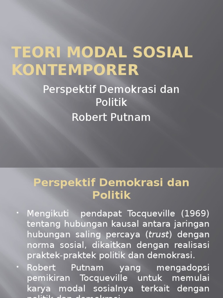 Teori Modal Sosial Kontemporer-Putnam | PDF