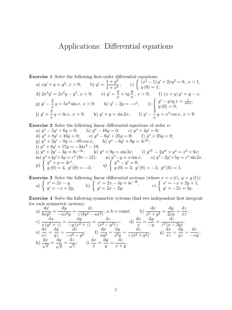 Differential Equations Exercises Solutions | PDF | Science & Mathematics