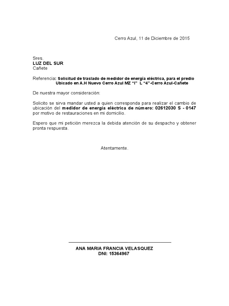 Solicitud A Luz Del Sur | PDF