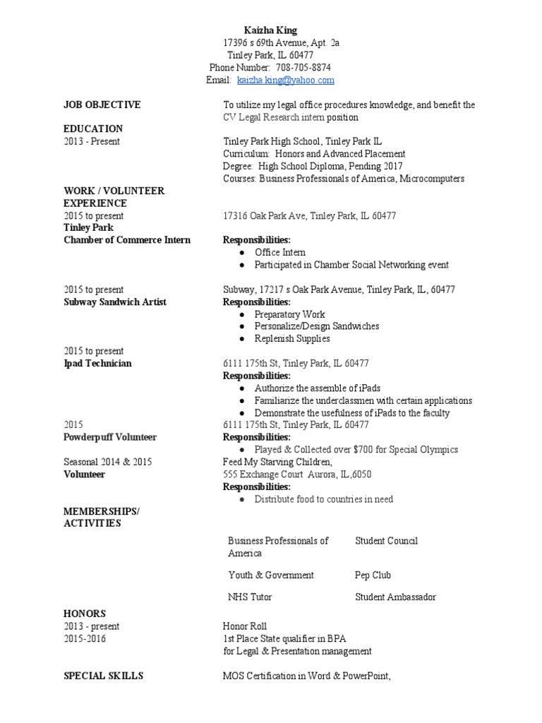 Legal Research Intern Resume | PDF
