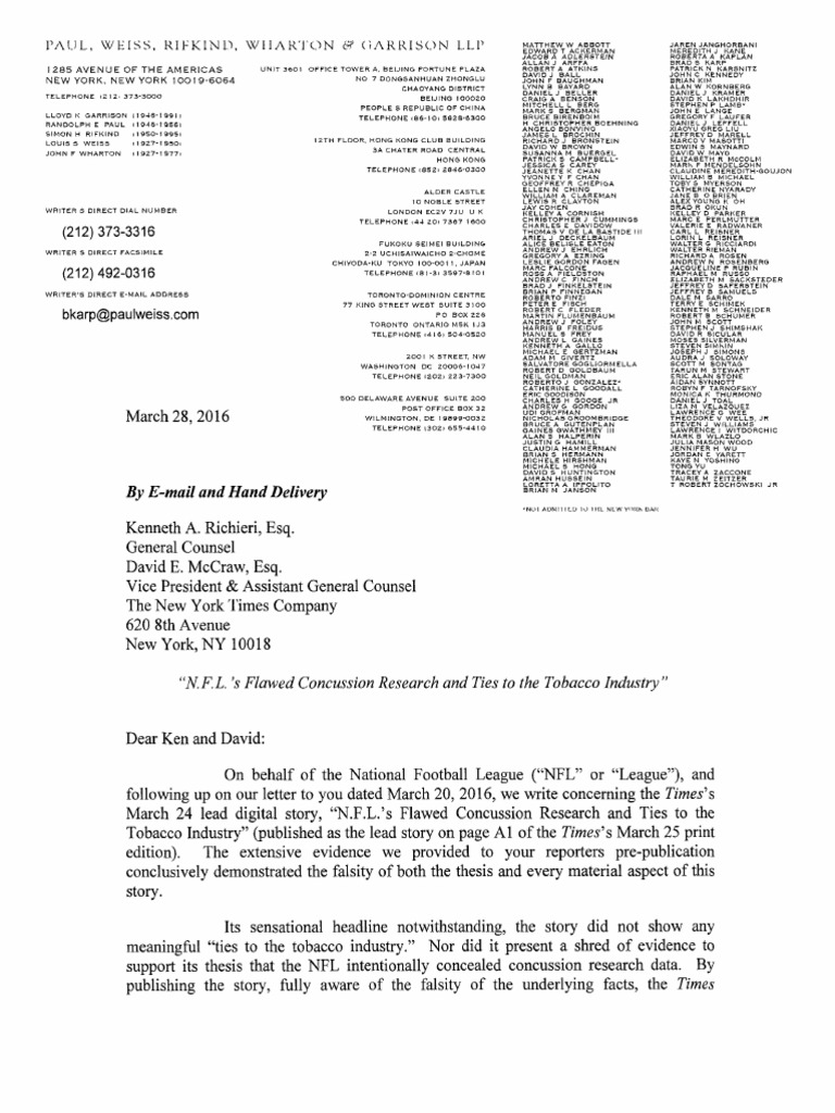 NFL Letter | PDF | The Times | Defamation