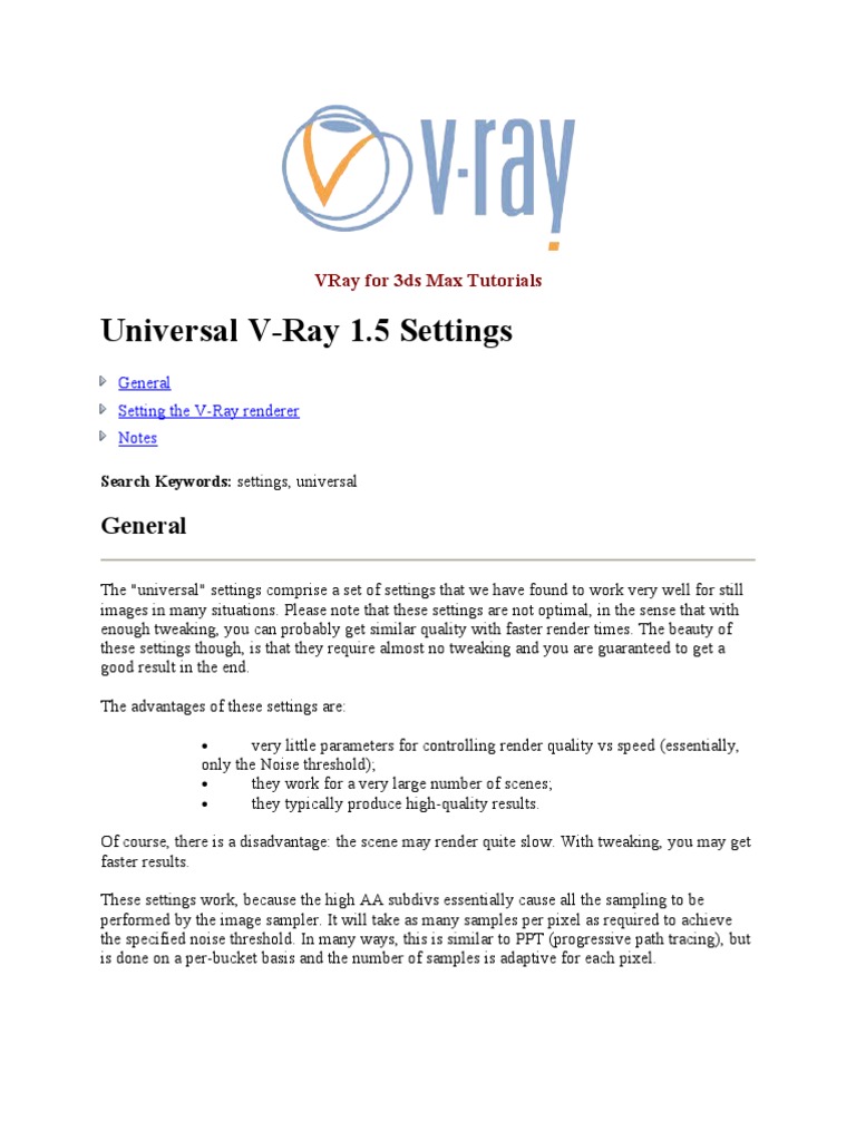 Universal V-Ray 1.5 Settings | PDF | Rendering (Computer Graphics) | Multidimensional Signal ...