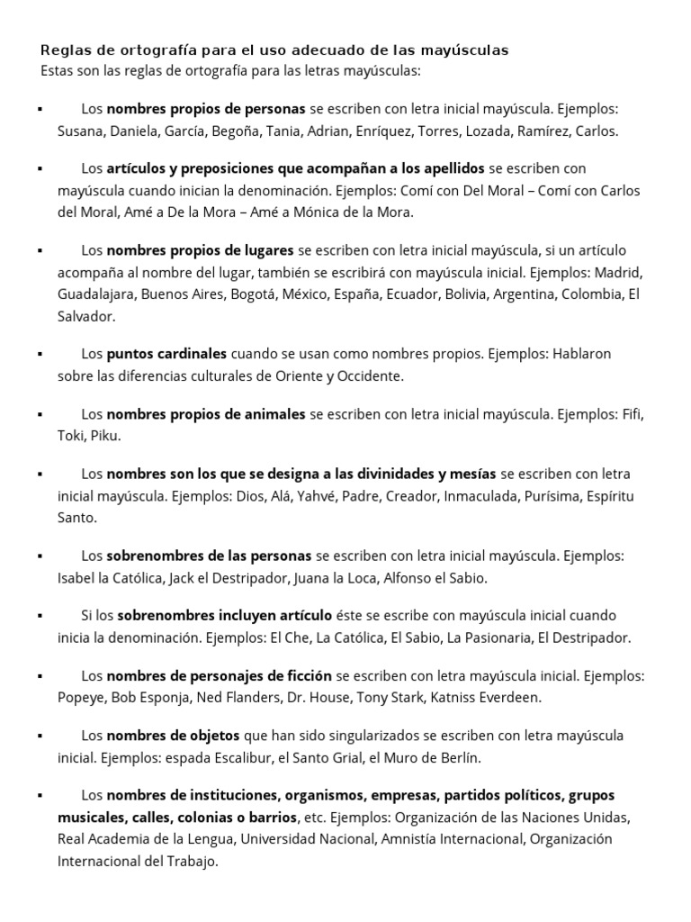 Reglas de Ortografía para El Uso Adecuado de Las Mayúsculas | PDF ...