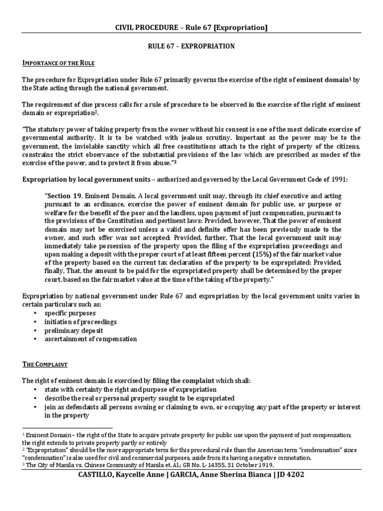 Expropriation Procedures Under Rule 67 | PDF | Eminent Domain | Legal ...