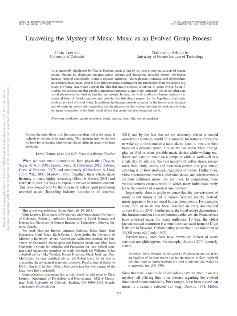 Unraveling The Mystery of Music: Music As An Evolved Group Process ...