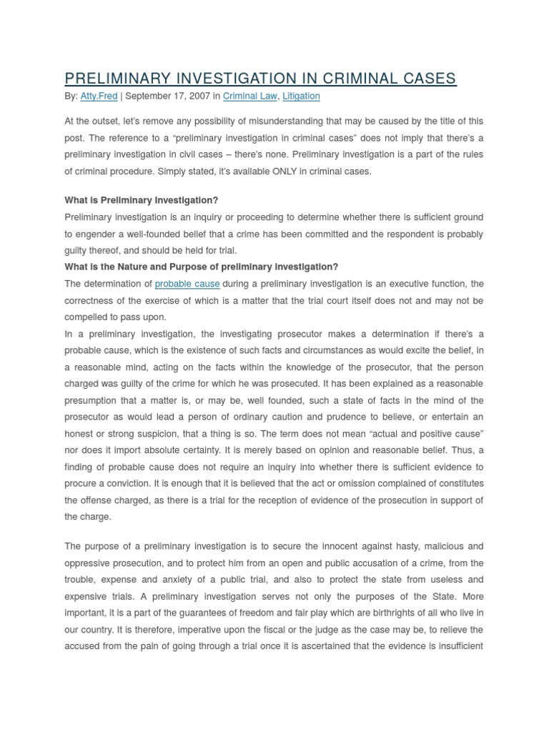 Preliminary Investigation in Criminal Cases | Prosecutor | Affidavit