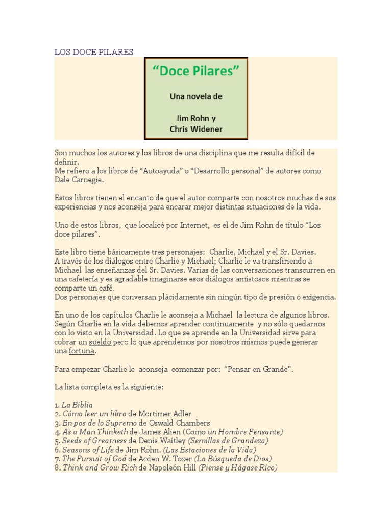 Resumen de "Los Doce Pilares" | PDF | Desarrollo personal | Sicología