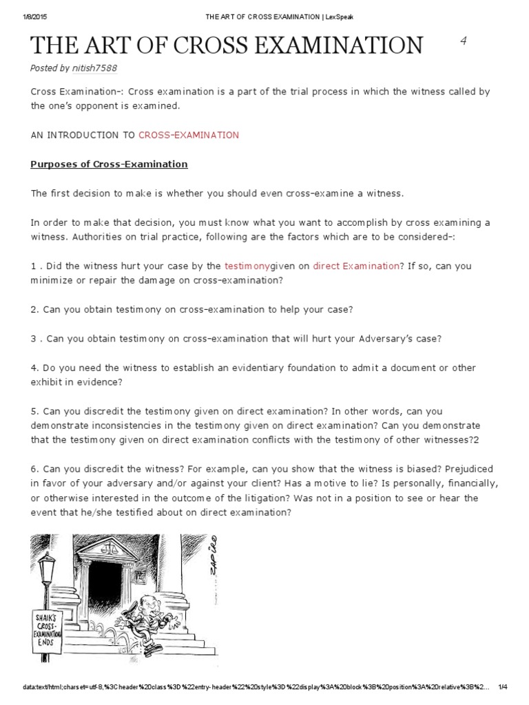 The Art of Cross Examination _ Lexspeak | Cross Examination | Witness