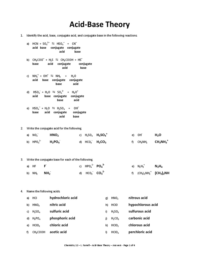 Acid-Base Theory Answers and Concepts | PDF | Acid | Hydroxide