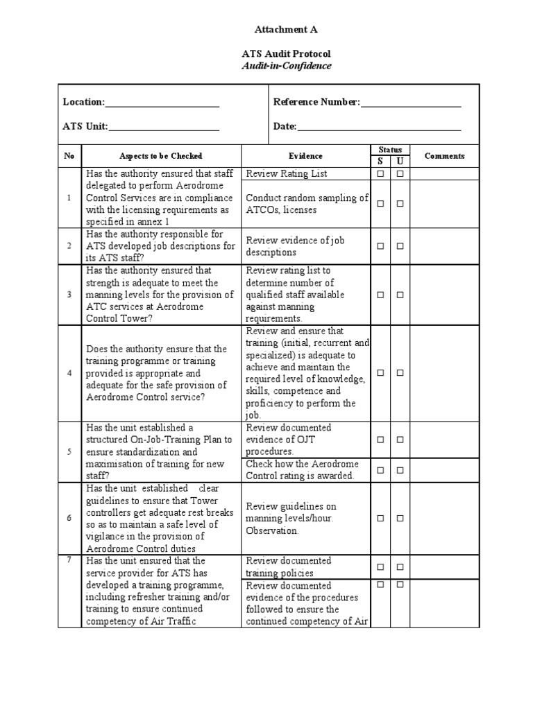 Attachment A ATS Audit Protocol | PDF | Air Traffic Control ...
