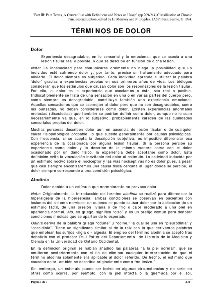 Terminologìa Del Dolor | PDF | Dolor | Medicina CLINICA
