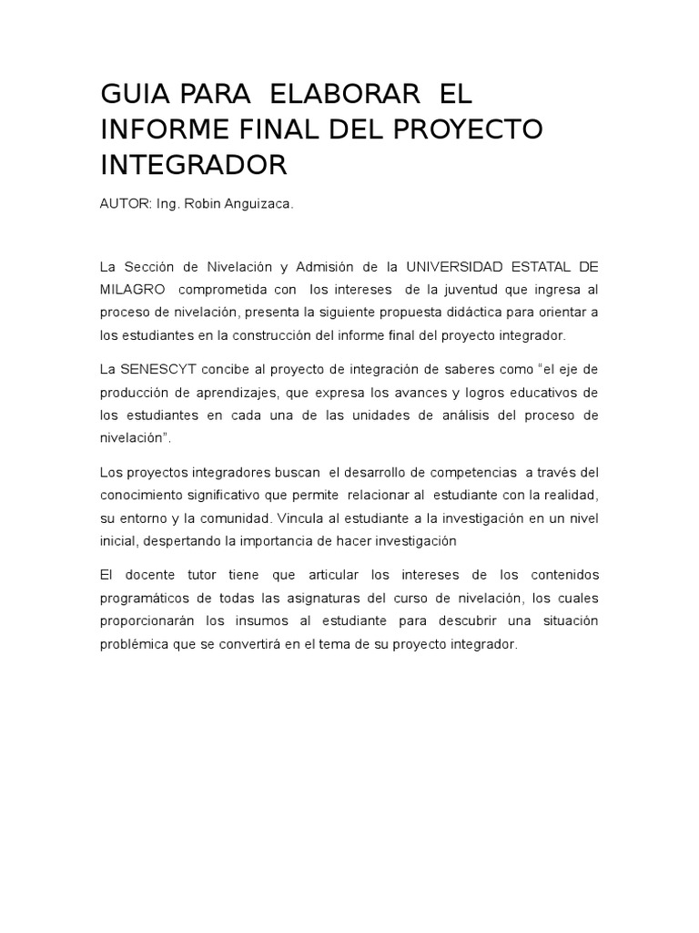 Guia para Elaborar El Informe Final Del Proyecto Integrador | PDF | Constructivismo (filosofía ...